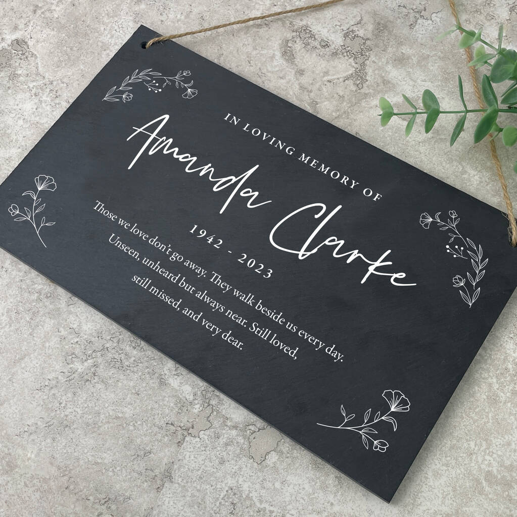 Personalised Wreath Memorial Slate Hanging Plaque 25 X 15cm By The ...