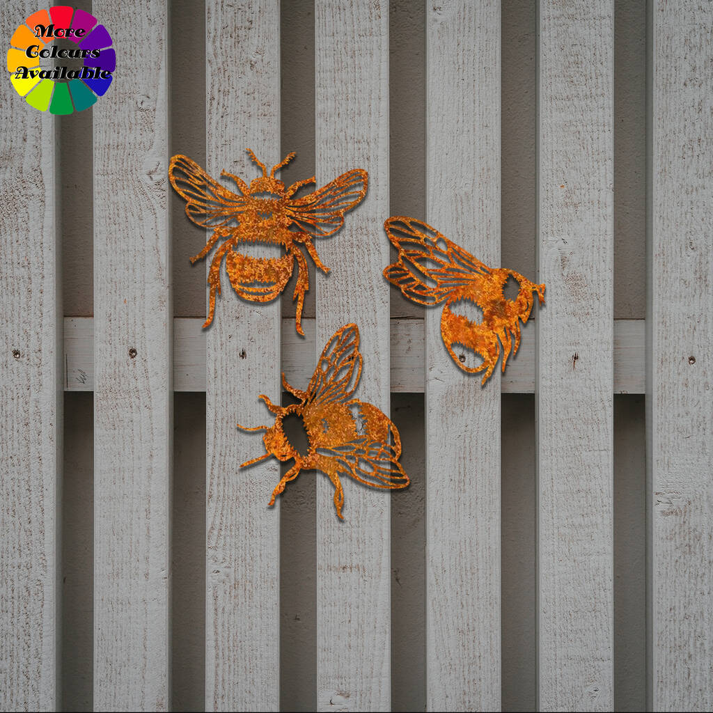 Set Of Three Metal Bees Rusty Metal Art Gardener Gift By Duke Craft ...