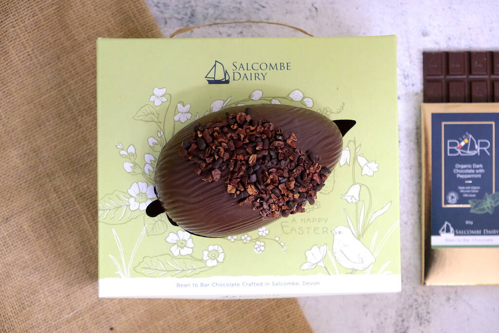 Vegan Friendly Organic Dark Chocolate Cacao Nibs Easter Egg By Salcombe Dairy