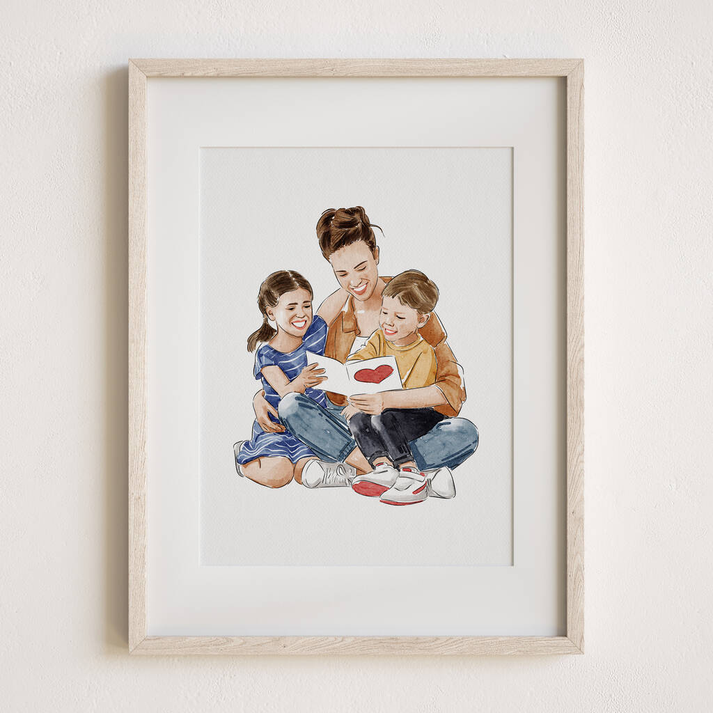 Mother’s Day Gift Personalised Hand Drawn Portrait By AikaPortraits