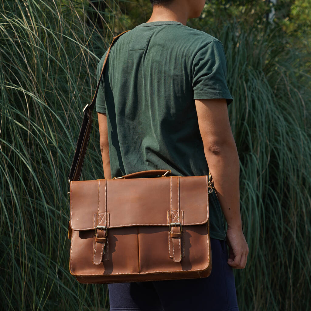 Worn Look Genuine Leather Briefcase Bag By EAZO | notonthehighstreet.com