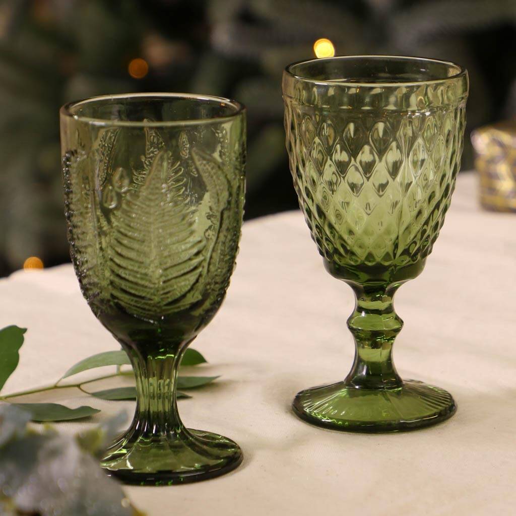 Set Of Four Botanical Green Wine Goblets By Dibor | notonthehighstreet.com