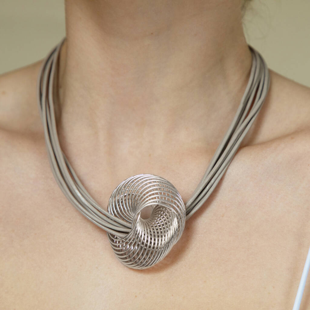 Grey Multi Strap Necklace With Spiral Pendant By Brand X