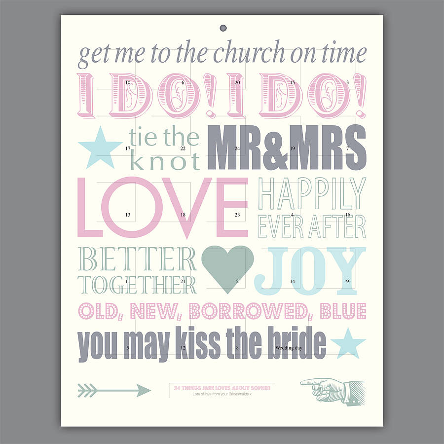 Personalised Wedding Countdown Calendar By Made At The Mill