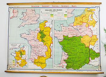Vintage France And England Pull Down Map By Bonnie and Bell ...