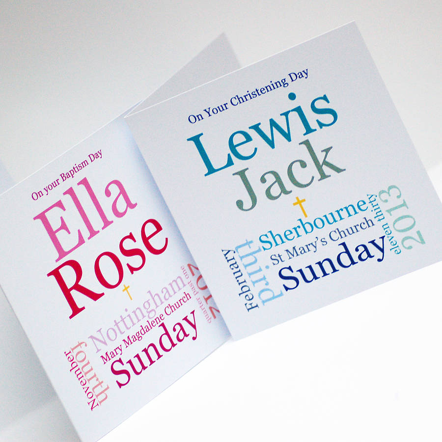 typographic personalised christening card by spotty n stripy ...