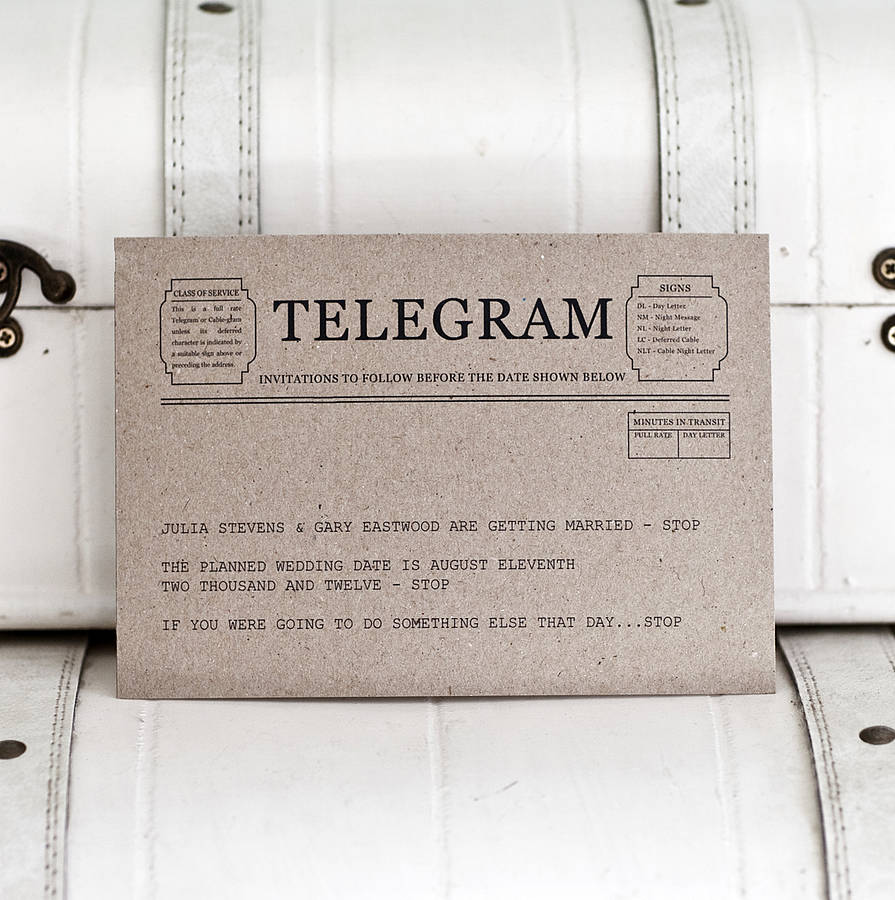 telegram style save the date card by julia eastwood ...