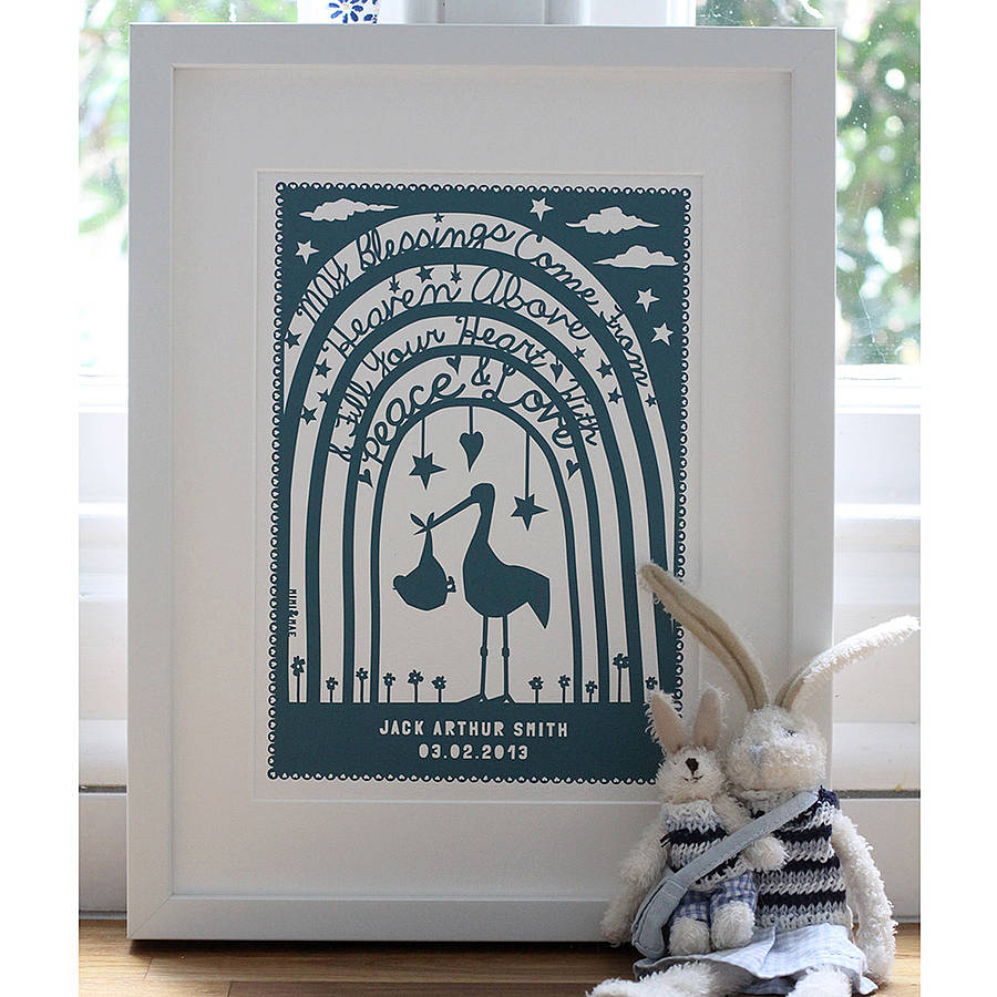 personalised new baby 'papercut style' print by mimi & mae ...