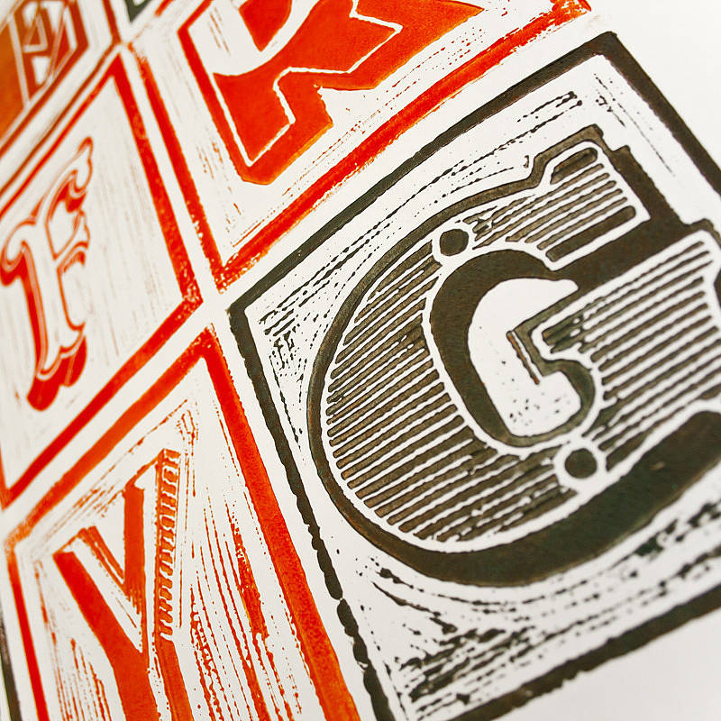 individual alphabet letter, lino cut by lateral inking ...