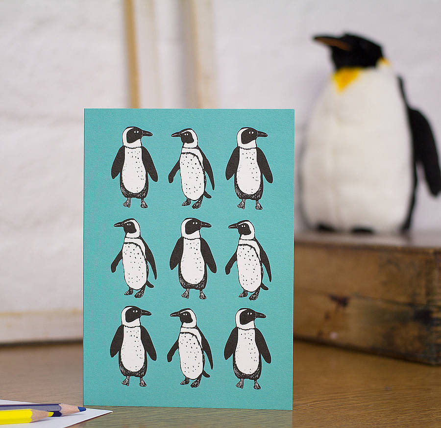 penguin blank greetings card by jessica hogarth | notonthehighstreet.com