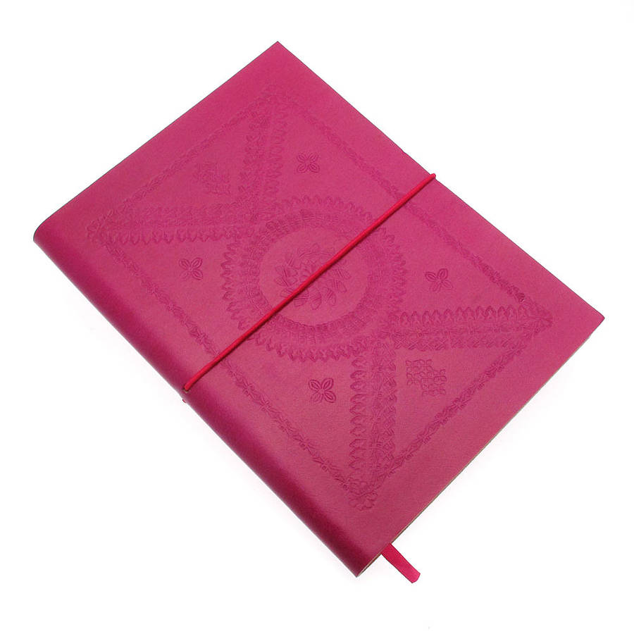 Handmade Pink Embossed Leather Notebook By Paper High ...