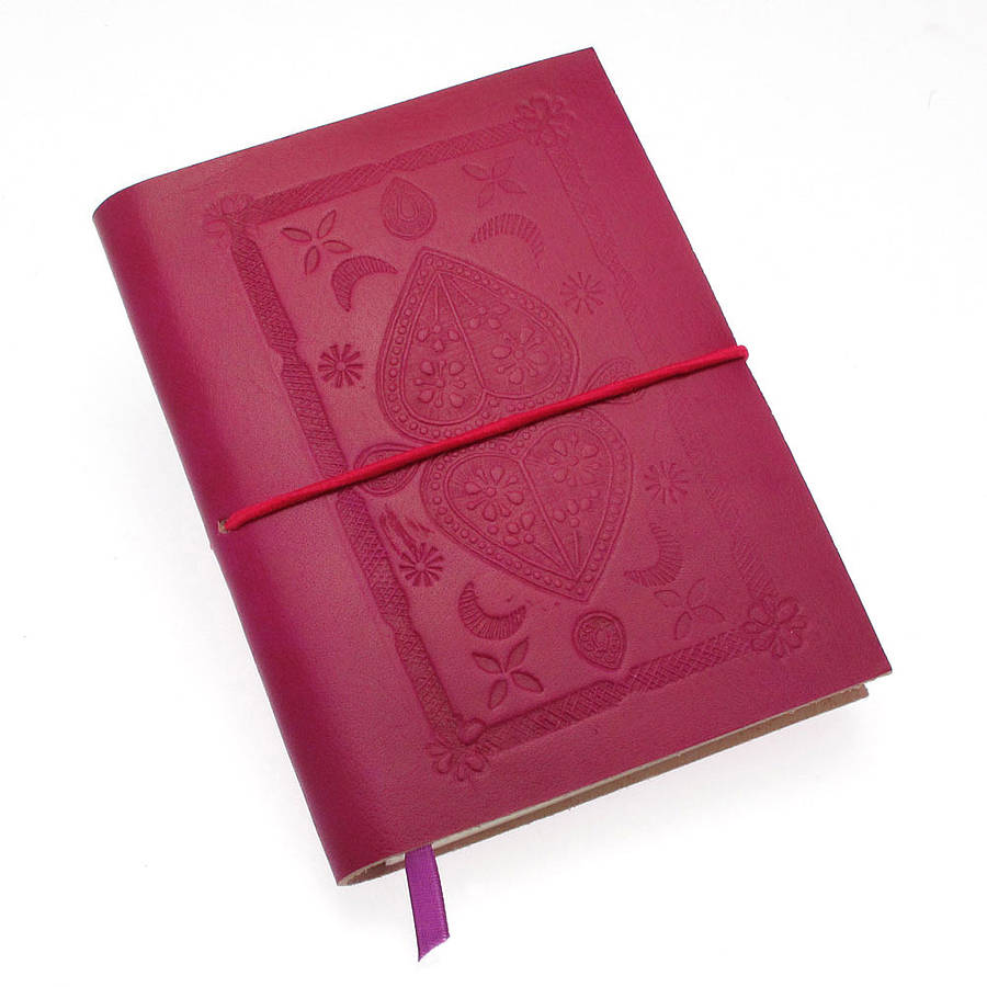 Handmade Pink Embossed Leather Notebook By Paper High ...