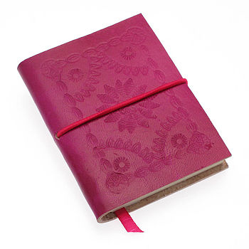 Handmade Pink Embossed Leather Notebook By Paper High ...