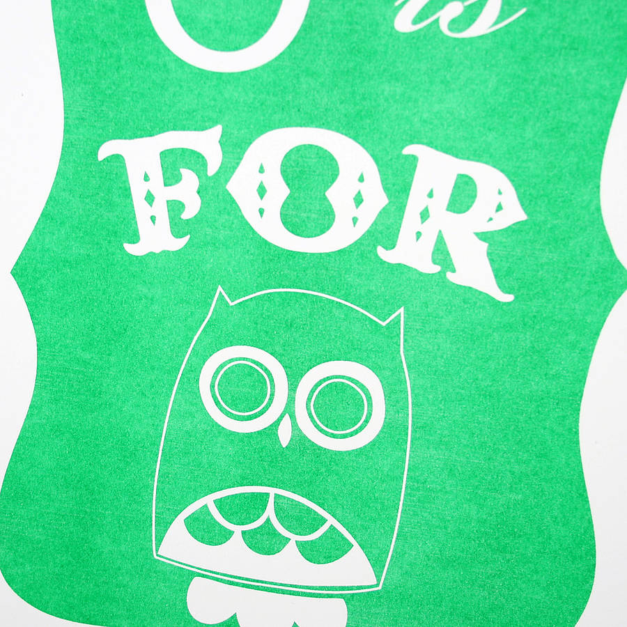 o is for owl alphabet print by nell | notonthehighstreet.com