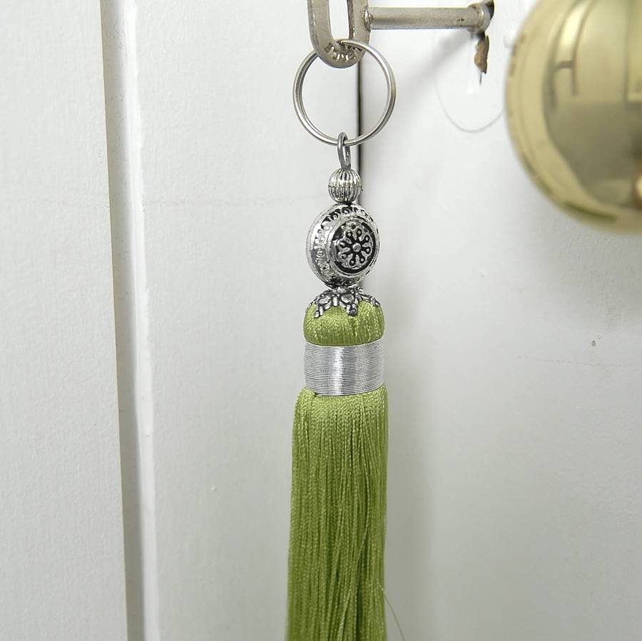 Beige And Green Handmade Tassel Key Ring By Skoura | notonthehighstreet.com