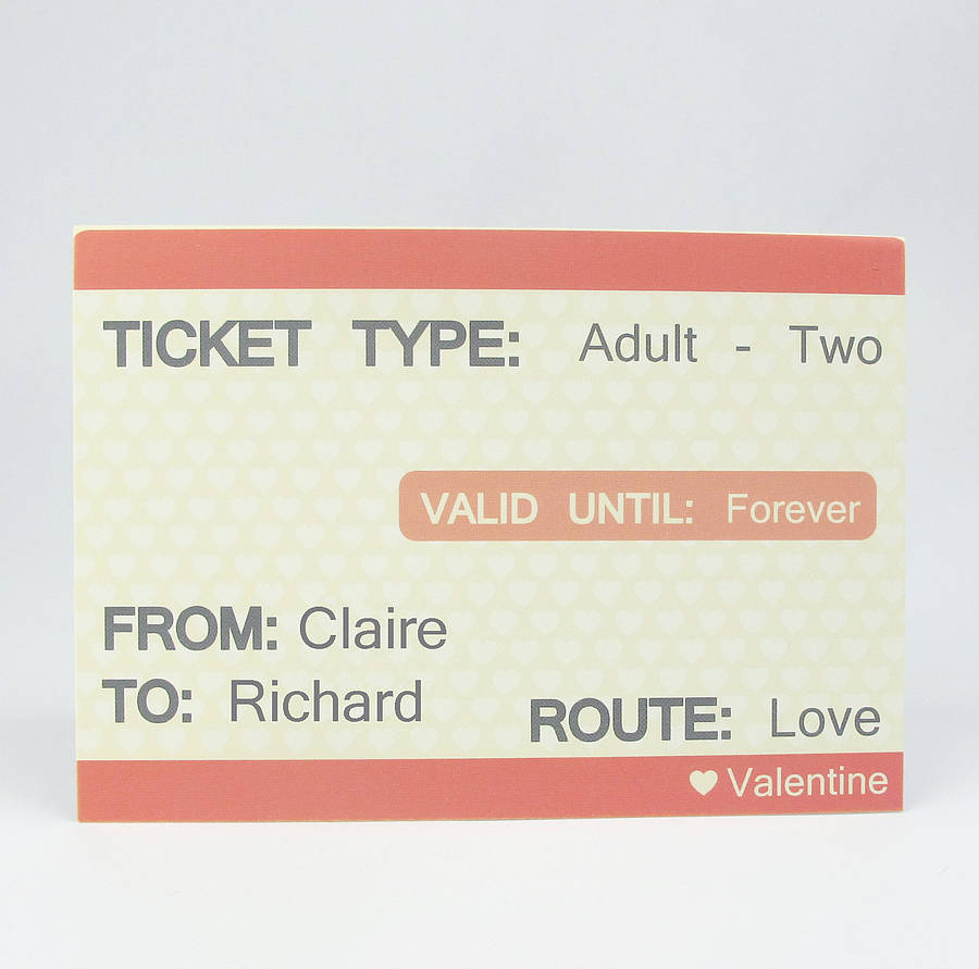 Personalised Ticket To Love Greeting Card By Chips & Sprinkles
