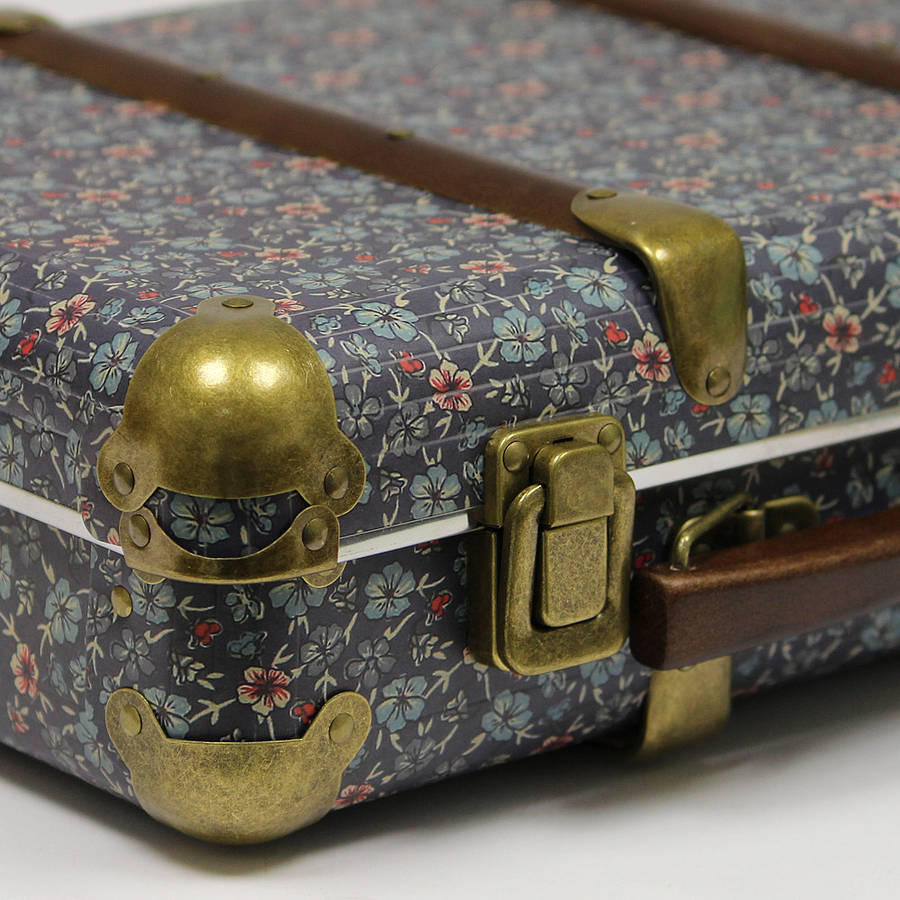 petrol vintage style floral suitcase by rocket and fox ...