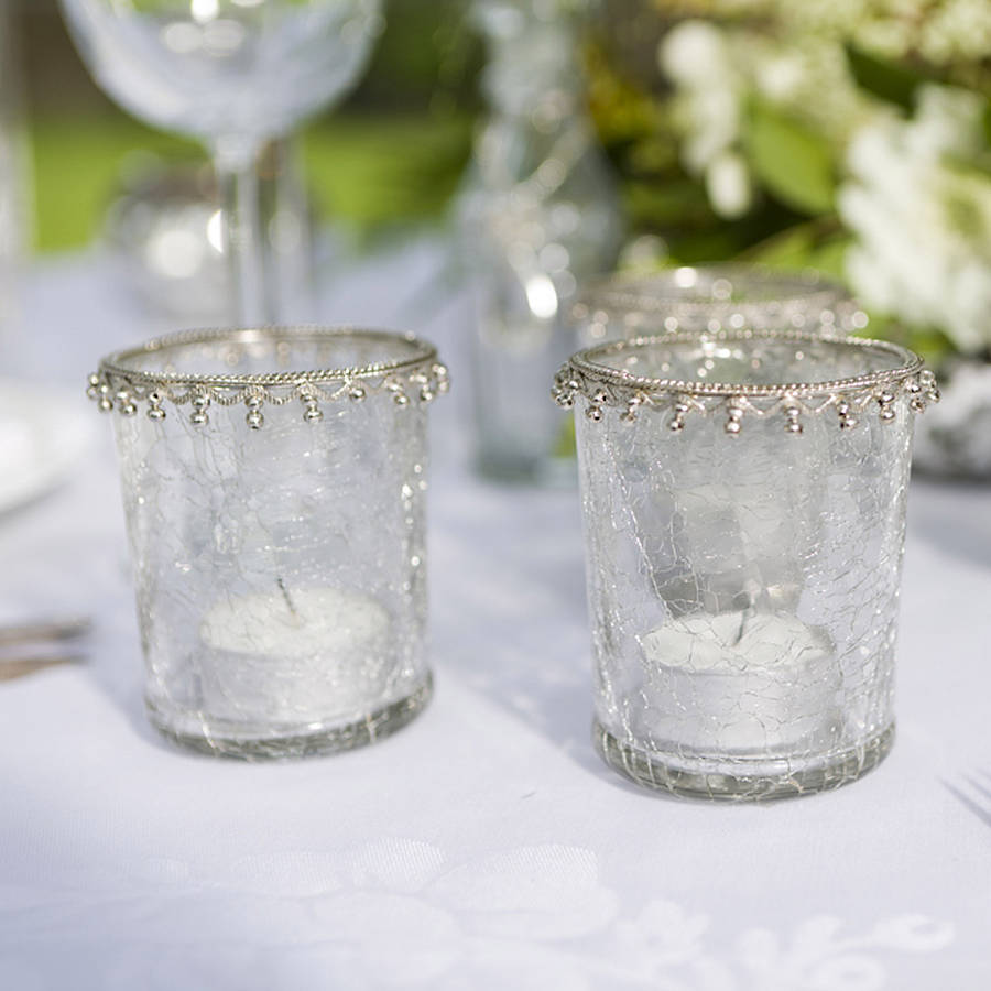 Crackle Glass Tealight Holder By Le Trousseau