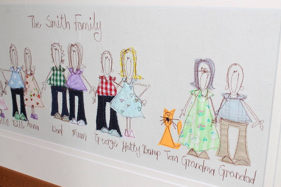 personalised family tree embroidered picture by katy kirkham designs ...