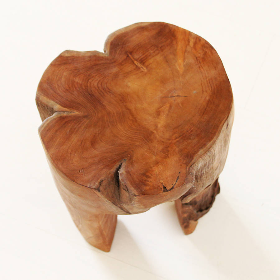 three leg carved wooden stool by out there interiors ...