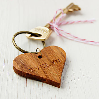 personalised wooden heart keyring by clara and macy ...