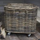 Square Rattan Log Basket With Wheels By Brush64 | notonthehighstreet.com