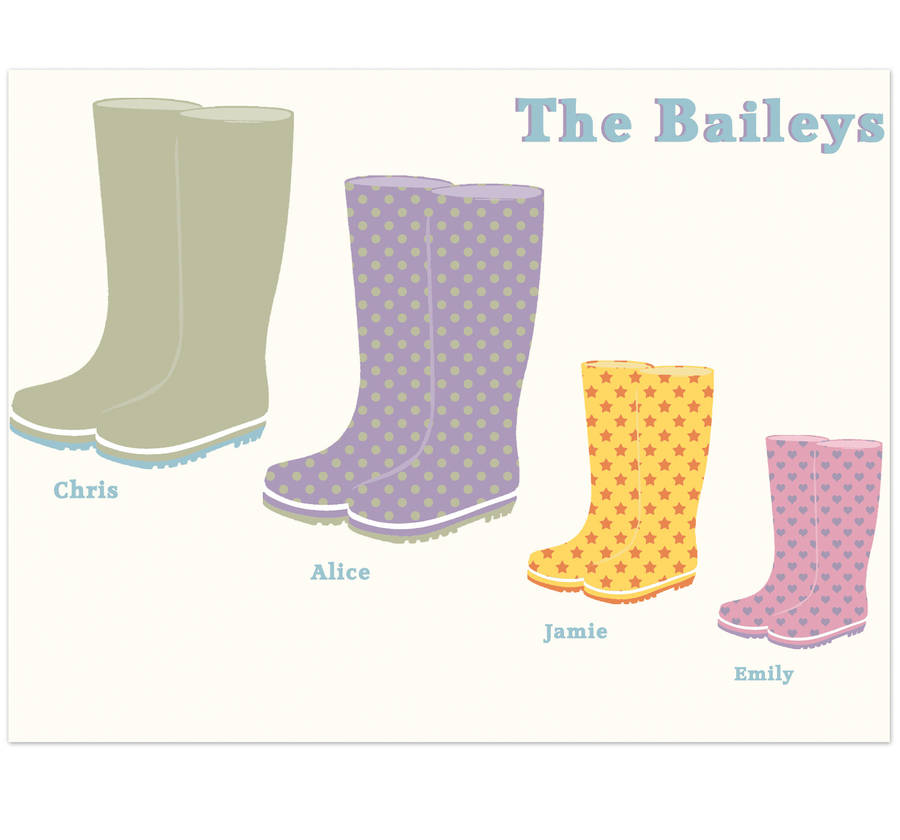 personalised family wellies print by white hanami | notonthehighstreet.com