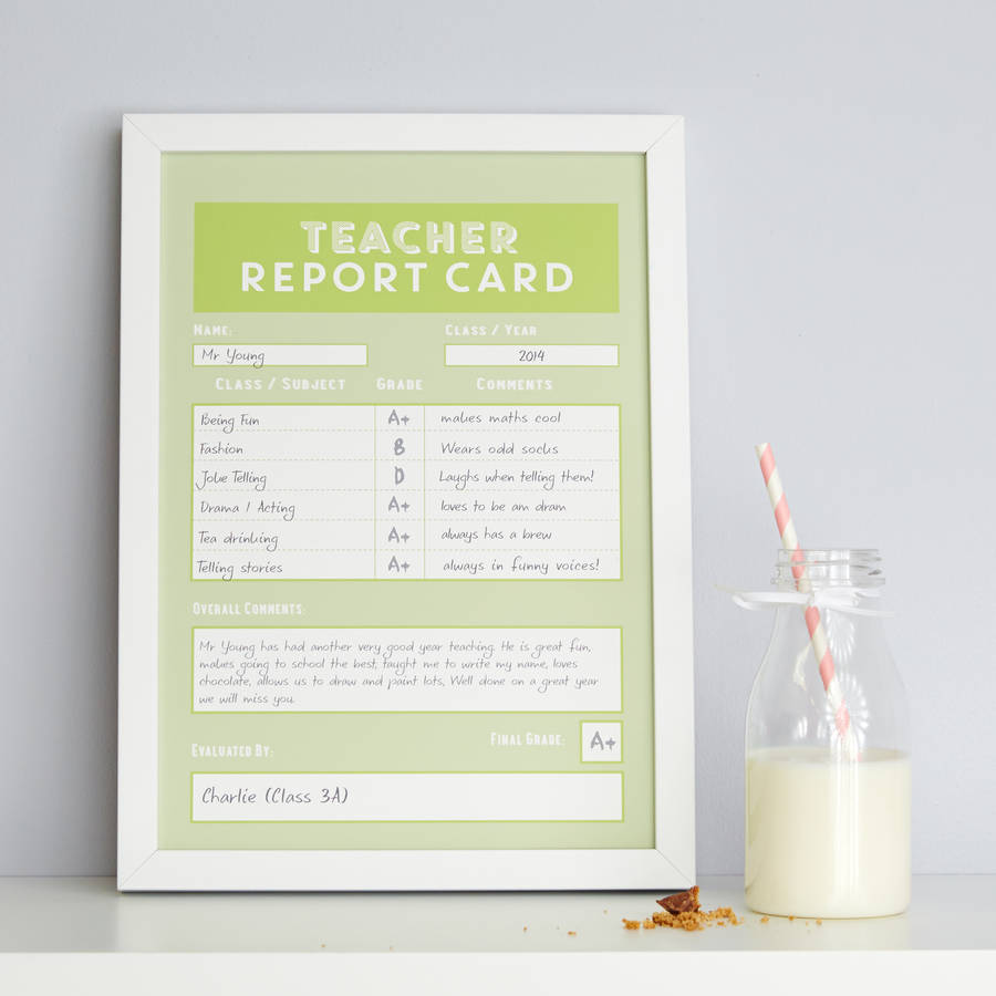Personalised Teacher Report Card Print By Coconutgrass