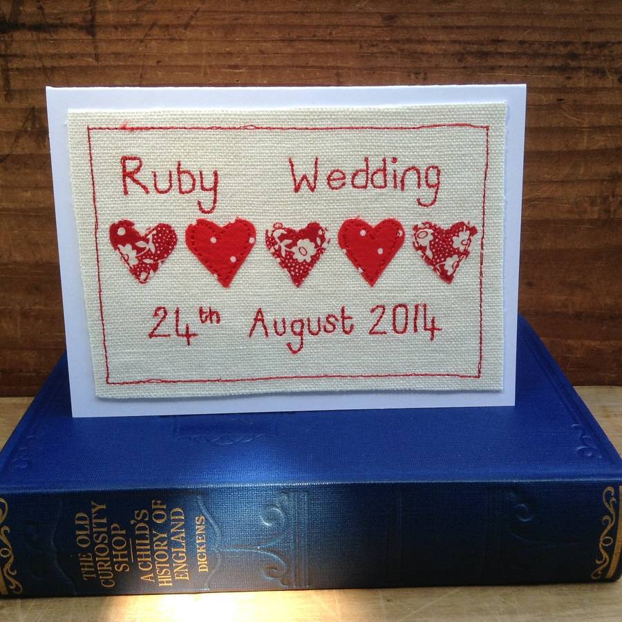 Embroidered Ruby Wedding Anniversary Card By Caroline Watts Embroidery Embroidered Ruby Wedding Anniversary Card By Caroline Watts Embroidery