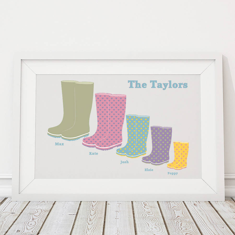 personalised family wellies print by white hanami | notonthehighstreet.com