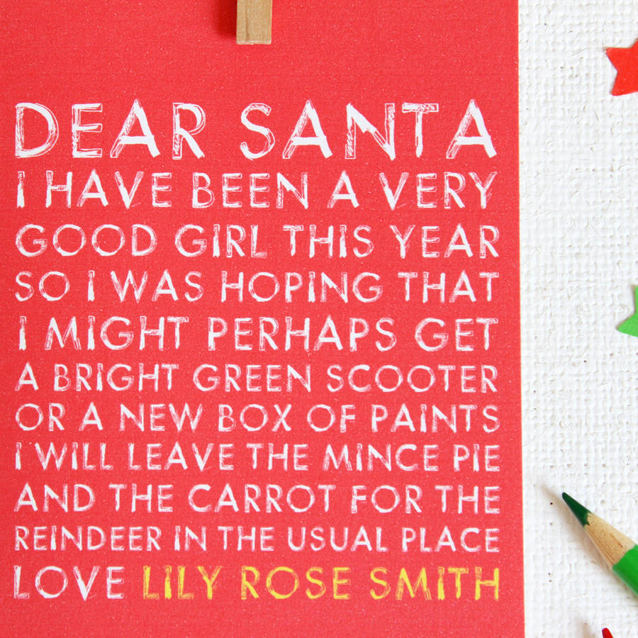 Personalised dear Santa Christmas Card By Studio 9 Ltd