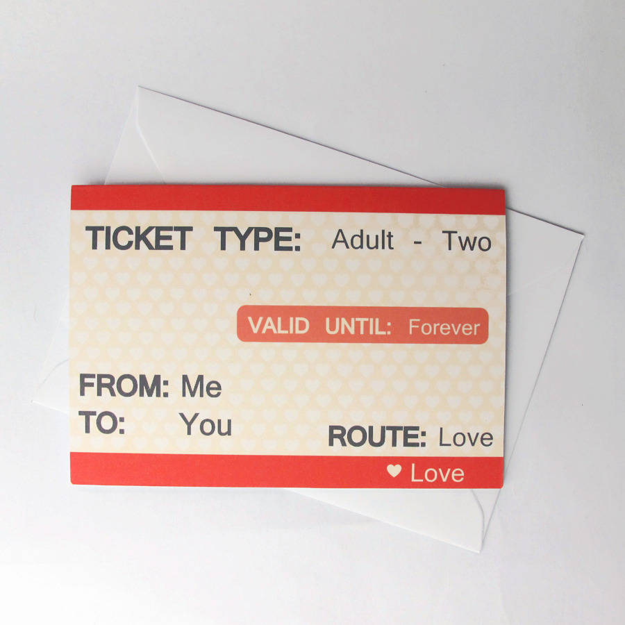 Personalised Ticket To Love Greeting Card By Chips & Sprinkles