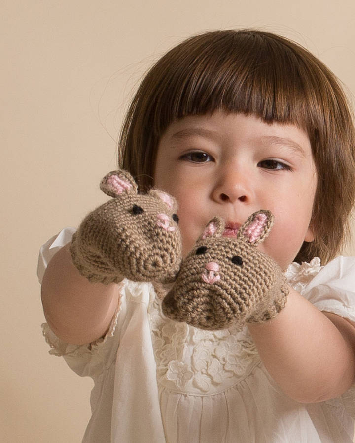 hand crochet kids bunny mittens by attic | notonthehighstreet.com