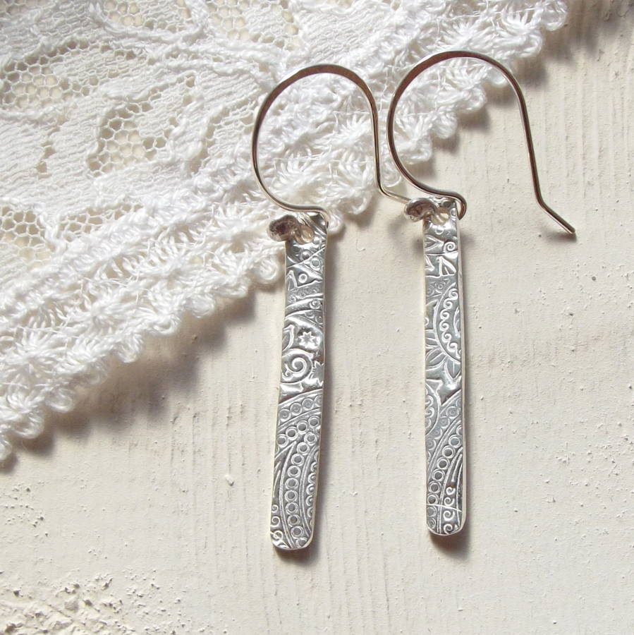 textured rectangle sterling silver earrings by lucy kemp silver ...