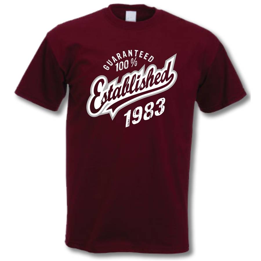 'established' birthday t shirt years 1998 to 1963 by good time gifts ...