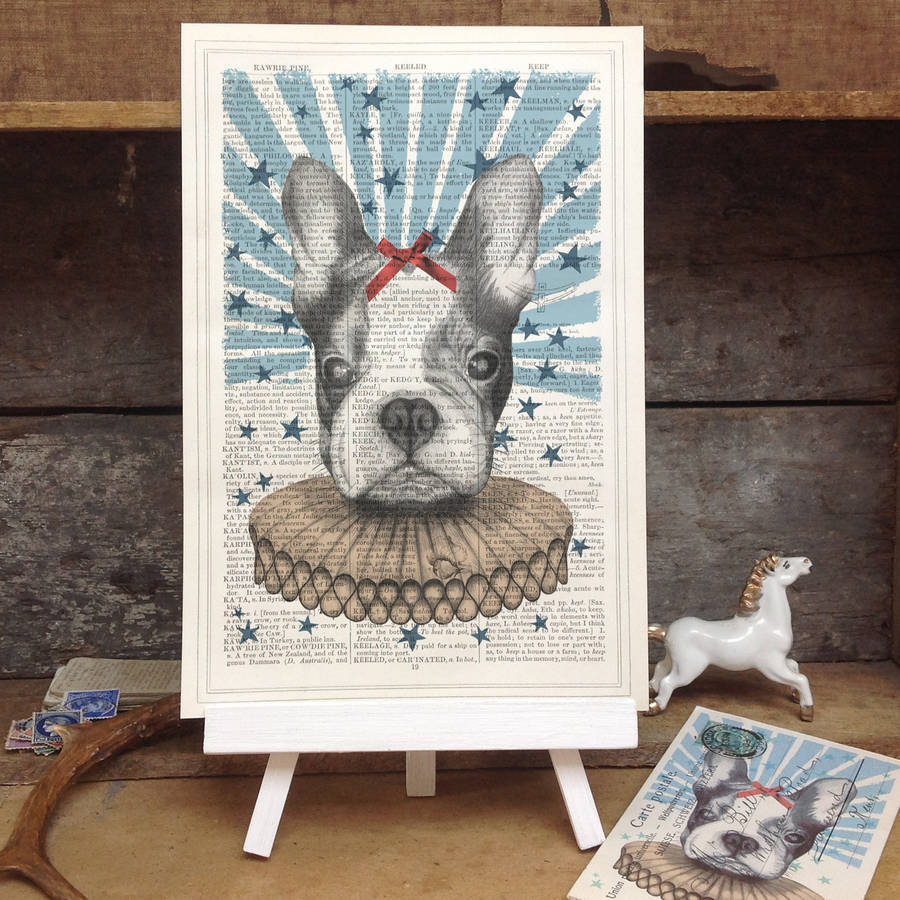 'circus french bull dog' antique book page art print by roo abrook ...