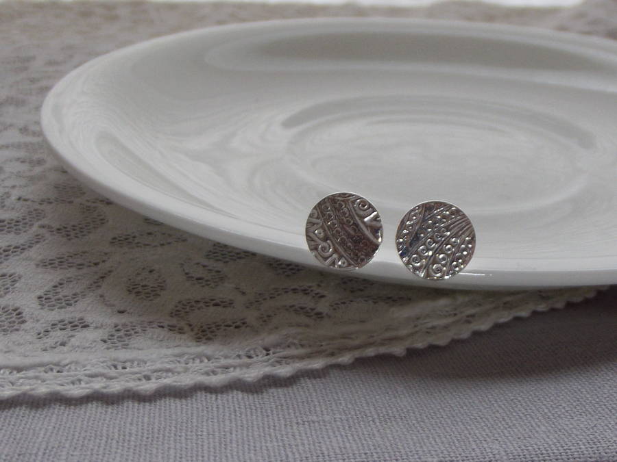 sterling silver textured circle studs by lucy kemp silver jewellery ...