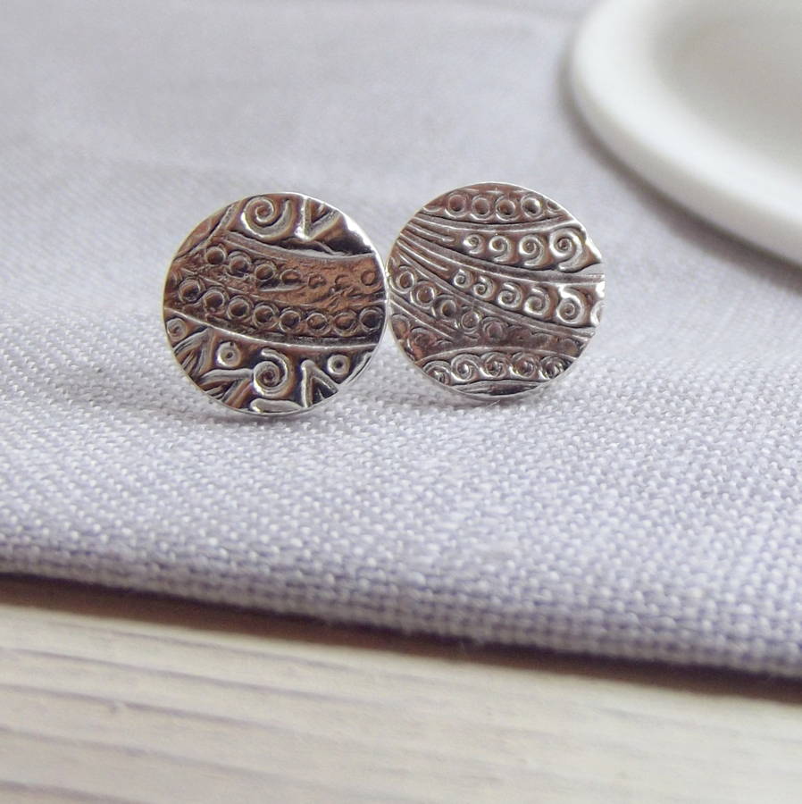 sterling silver textured circle studs by lucy kemp silver jewellery ...