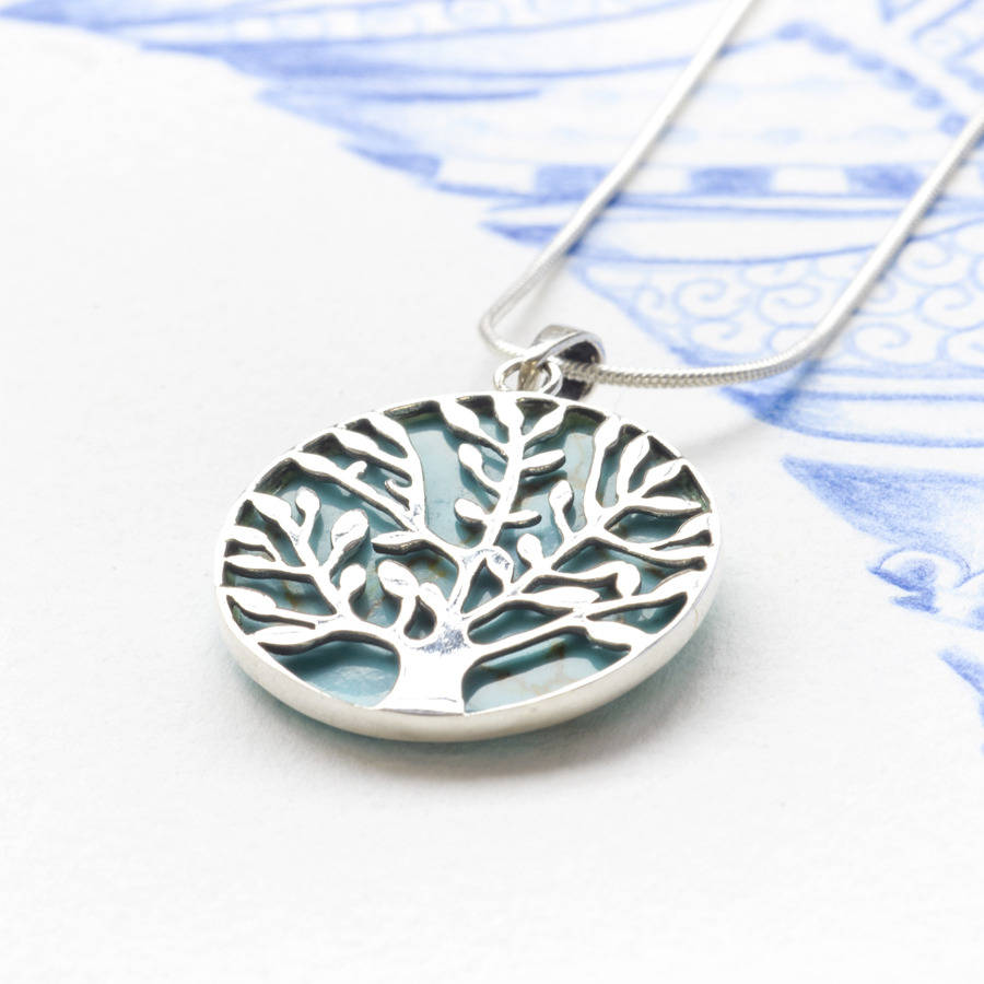 silver and turquoise tree of life pendant by charlotte's web jewellery ...
