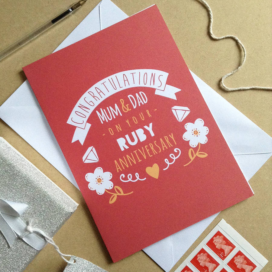 Personalised Ruby Wedding Anniversary Card By Ello Design 
