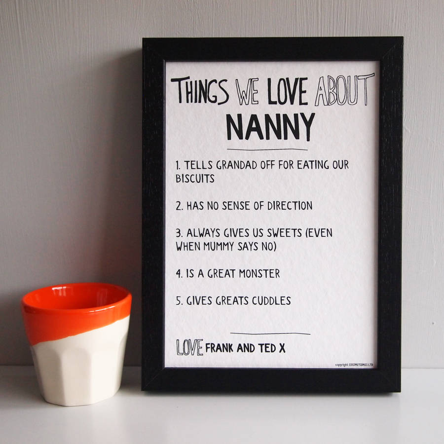 personalised things we love about nanny grandma print by coconutgrass ...
