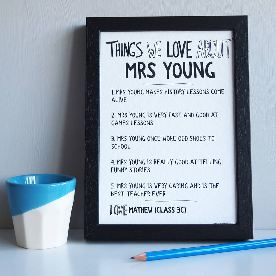 personalised things we love about our teacher print by coconutgrass ...