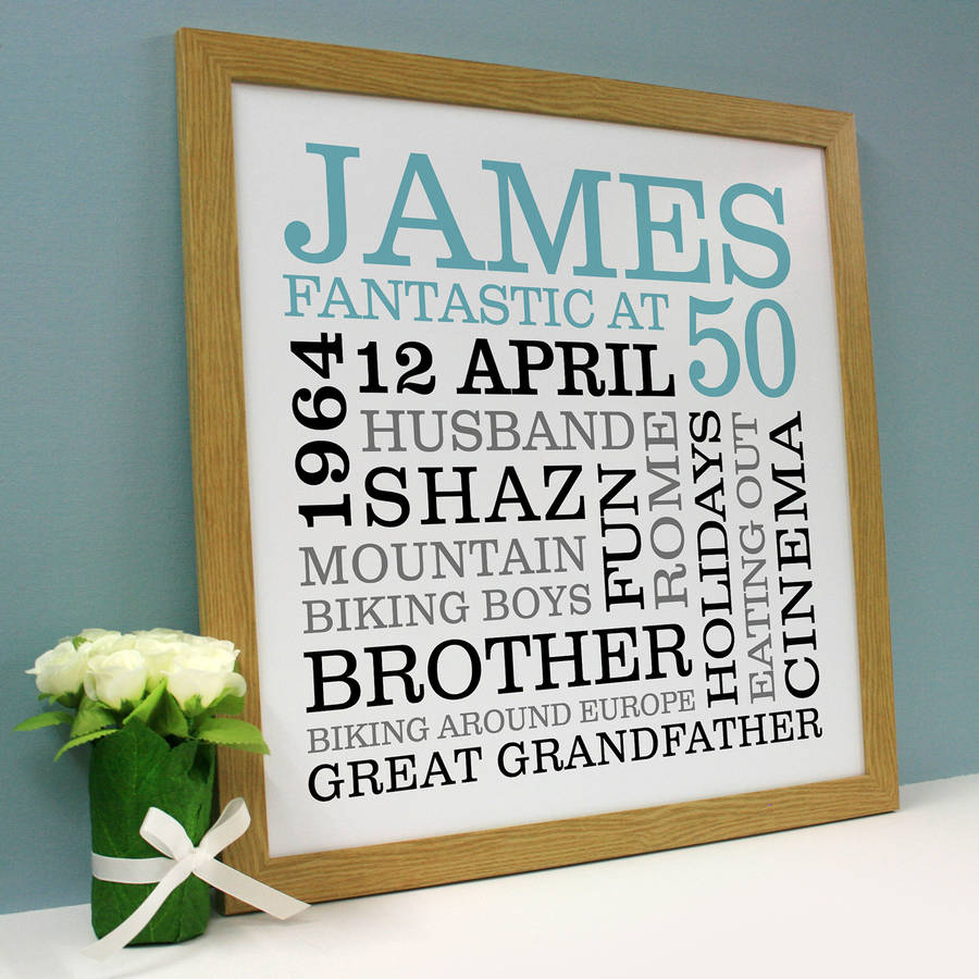 personalised 50th birthday typographic art by a type of design ...