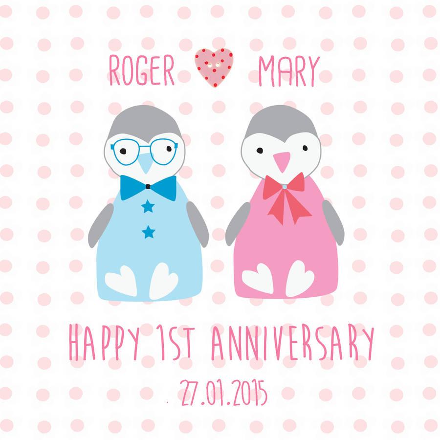 Happy Anniversary Penguin Card By Buttongirl Designs Happy Anniversary Penguin Card By Buttongirl Designs