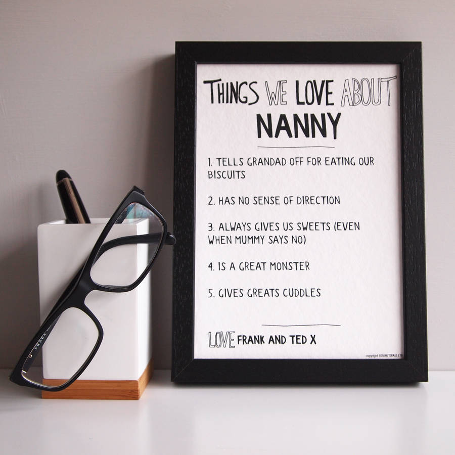 personalised things we love about nanny grandma print by coconutgrass ...