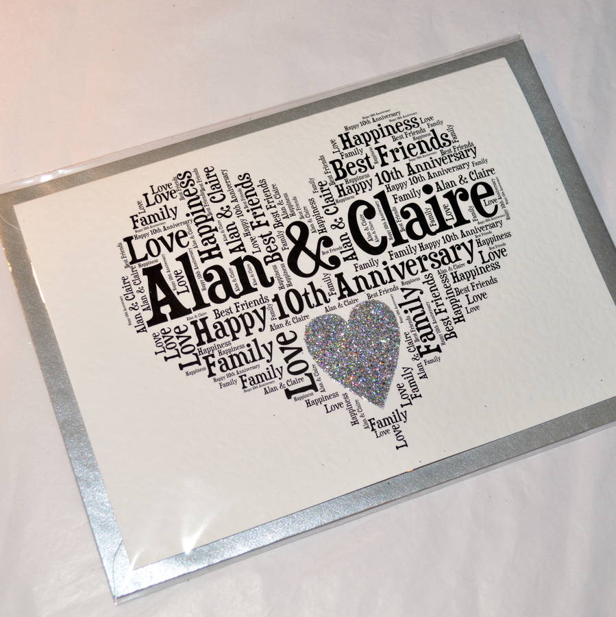 Personalised 10th Wedding Anniversary Love Sparkle Card By Sew Very 