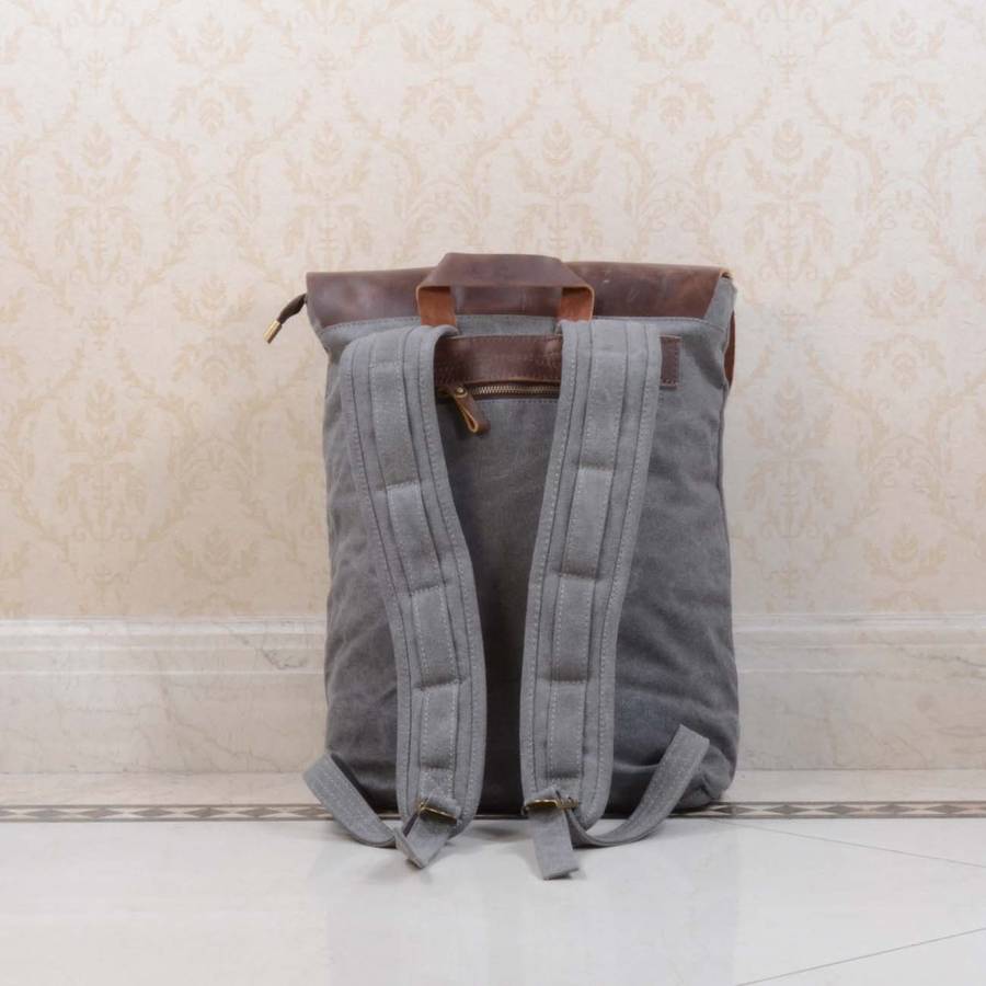 canvas and leather zip detail backpack personalised by eazo ...