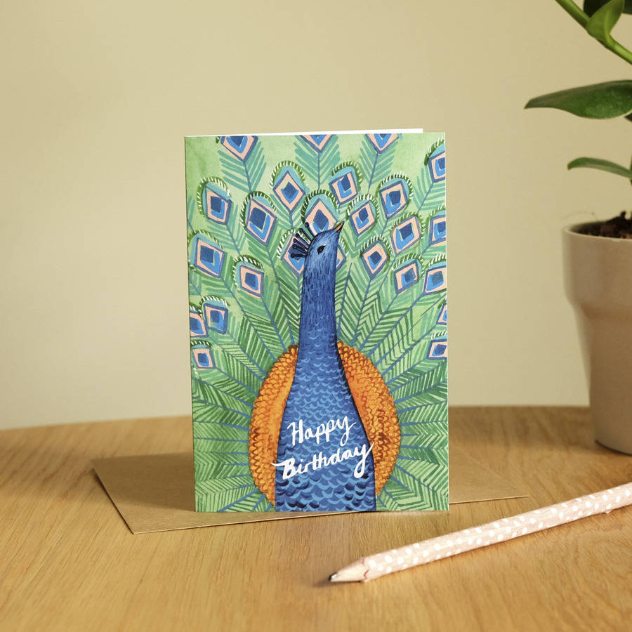 Illustrated Peacock Birthday Card By Stephanie Cole Design