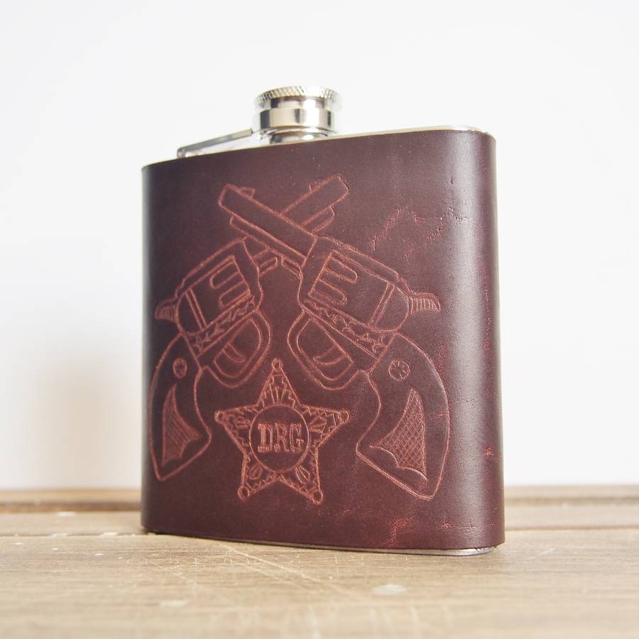 personalised cowboy leather hip flask by hÔrd | notonthehighstreet.com