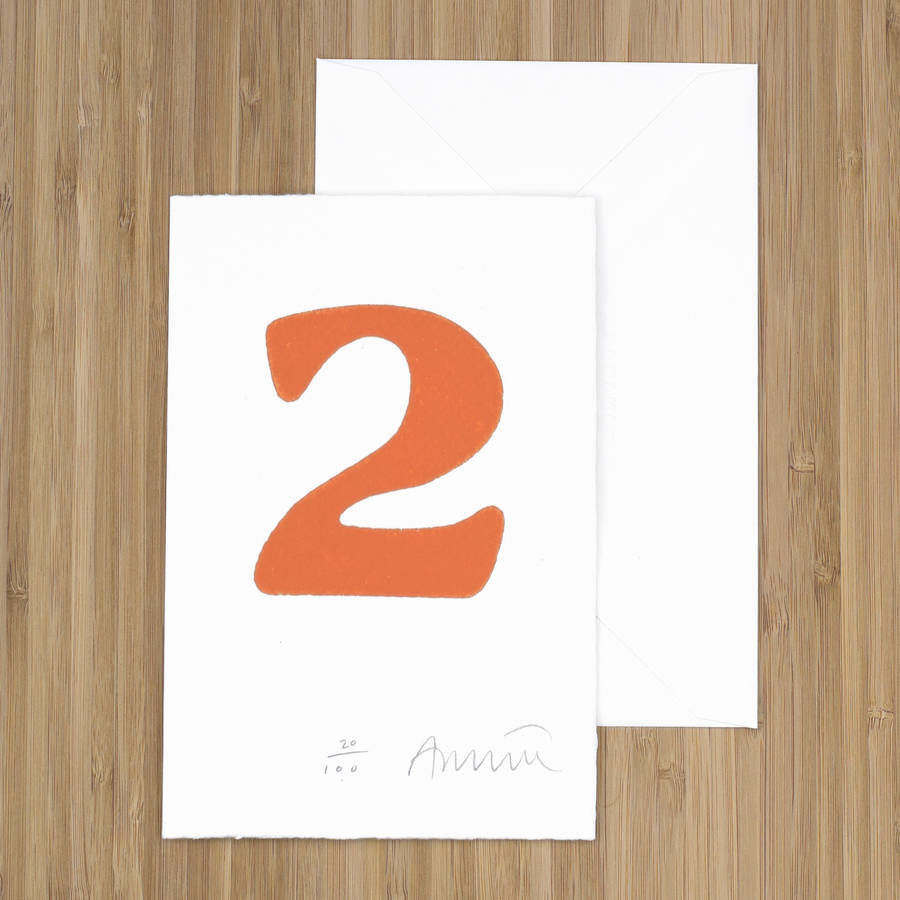 limited edition number two hand printed blank card by oakdene designs ...